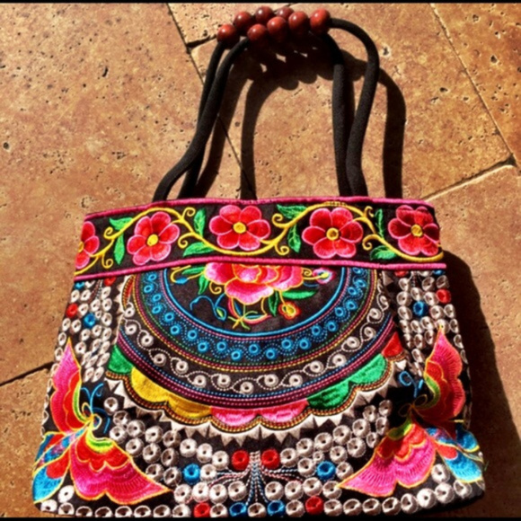 Bags | Boho Embroidered Flowersbutterflies Handbag Nwt | Poshmark